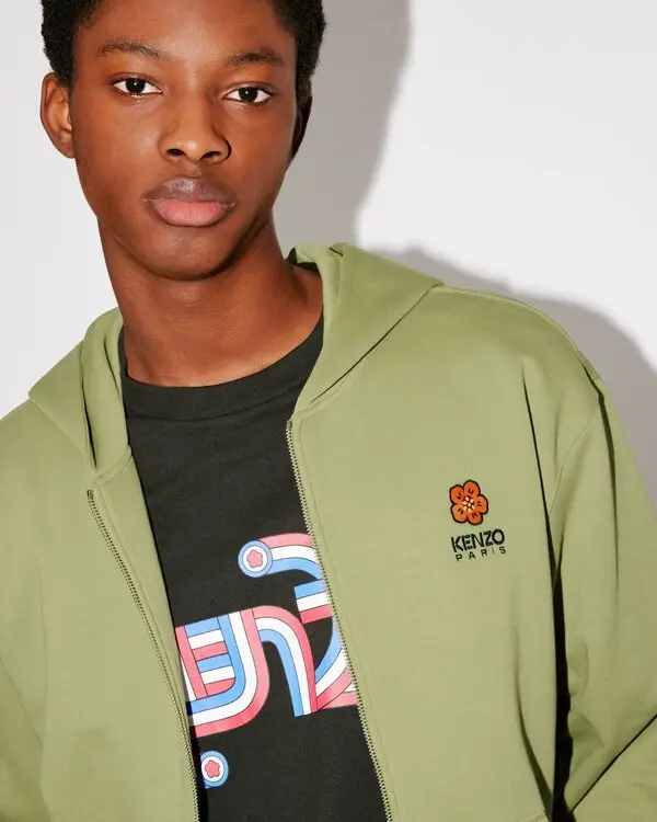 Kenzo Hooded Zipped 'boke Flower' Crest Jumper - Green