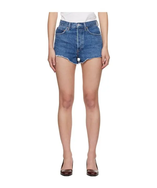 AGOLDE Distressed Frayed Hem Denim Shorts