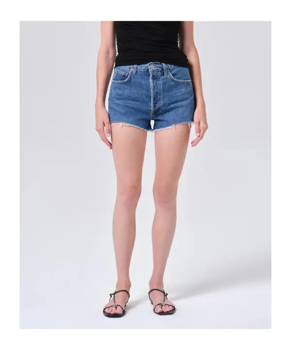 AGOLDE Distressed Frayed Hem Denim Shorts