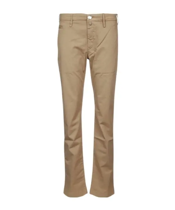 Jacob Cohen Logo Plaque Straight-leg Trousers - Beige