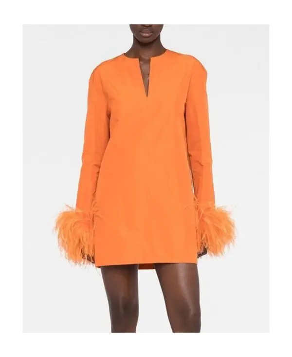 Valentino Garavani V-neck Feather Trim Dress
