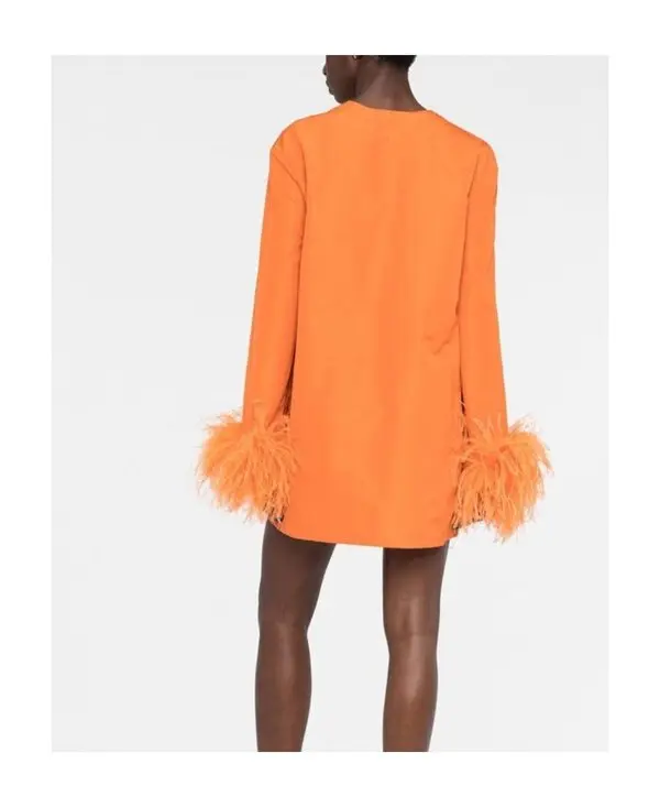 Valentino Garavani V-neck Feather Trim Dress