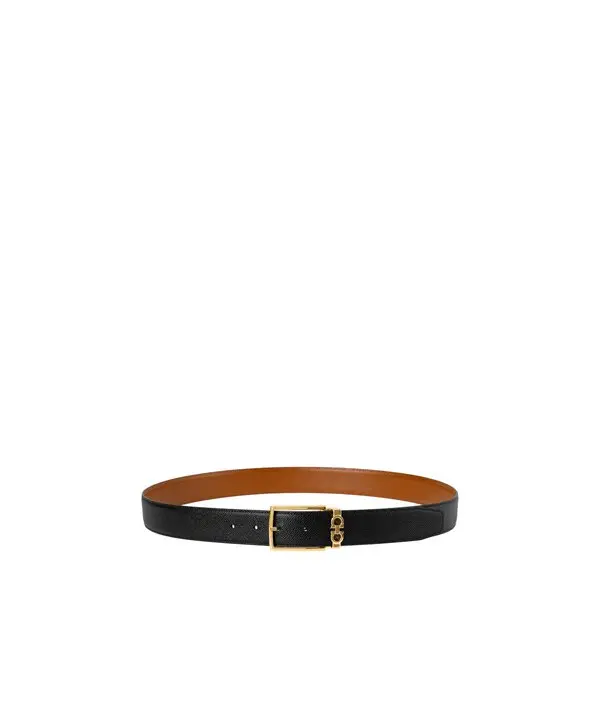 FERRAGAMO Reversible Calfskin Belt With Double Gancio Loop - Natural/black