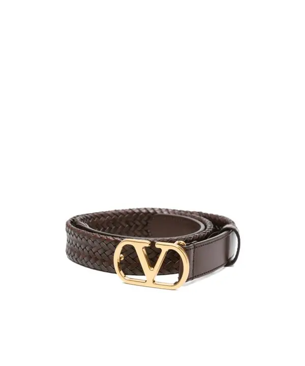Valentino Garavani Vlogo Braided Leather Belt - Brown