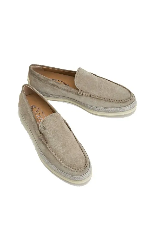 TOD'S Round Toe Slip-on Loafers - Grey