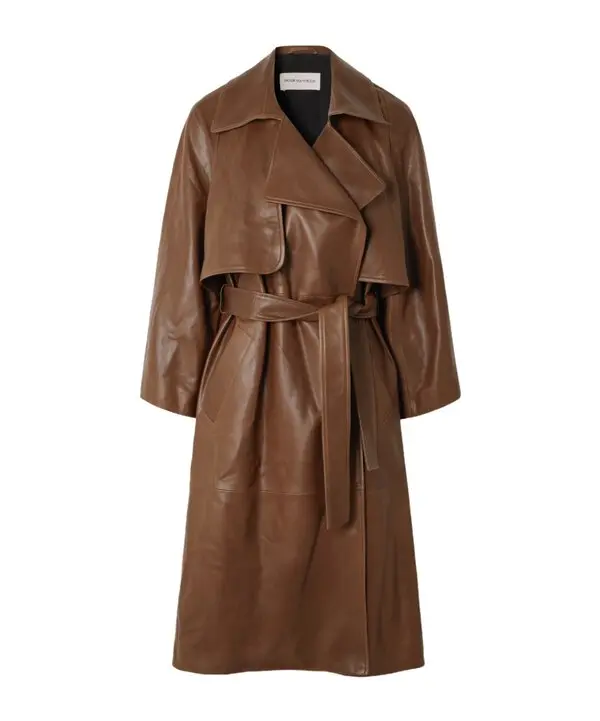 Nour Hammour Belted Leather Trench Coat - Cinnamon