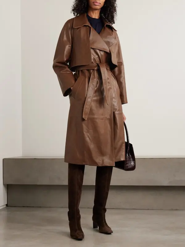 Nour Hammour Belted Leather Trench Coat