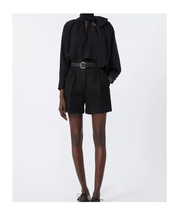 Max Mara Avena Textured Shorts With Buckle Detail - Black