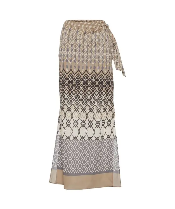 Brunello Cucinelli Geometric Print Cotton Maxi Skirt - Nude