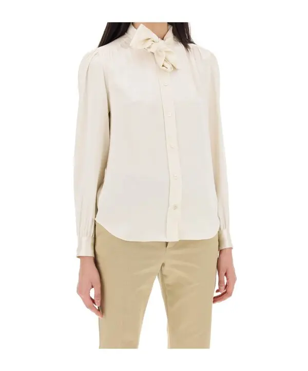 Saint Laurent Lavallière Neck Long-sleeved Blouse - No
