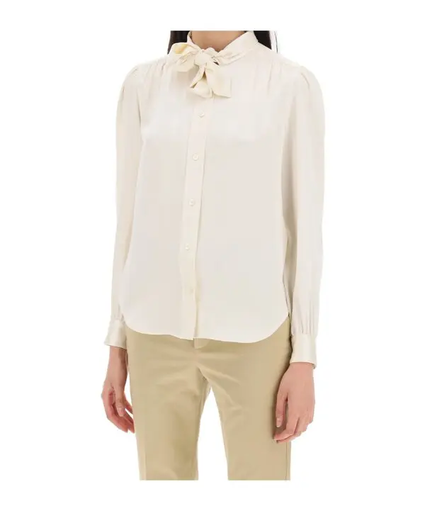 Saint Laurent Lavallière Neck Long-sleeved Blouse - No