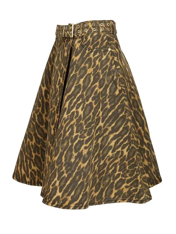 GANNI Leopard Print Denim Wrap Skirt