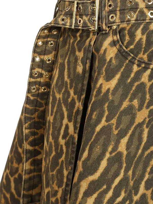 GANNI Leopard Print Denim Wrap Skirt