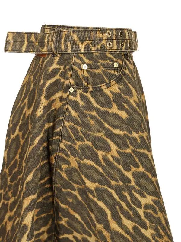 GANNI Leopard Print Denim Wrap Skirt