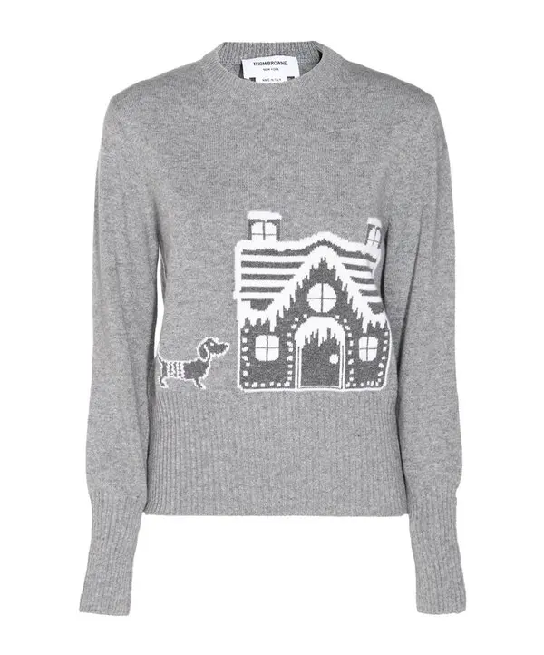 Thom Browne Classic Crewneck Jumper With Holiday Scenery - Grey