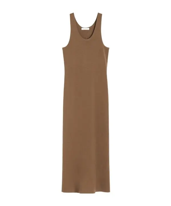 Max Mara Sleeveless Midi Dress With Open Back And Slit - Hazelnut Brown