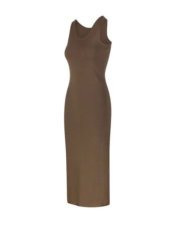 Max Mara Sleeveless Midi Dress With Open Back And Slit - Hazelnut Brown