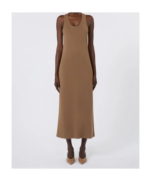 Max Mara Sleeveless Midi Dress With Open Back And Slit - Hazelnut Brown