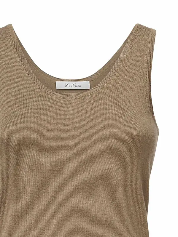 Max Mara Sleeveless Midi Dress With Open Back And Slit - Hazelnut Brown
