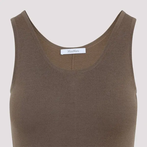 Max Mara Sleeveless Midi Dress With Open Back And Slit - Hazelnut Brown