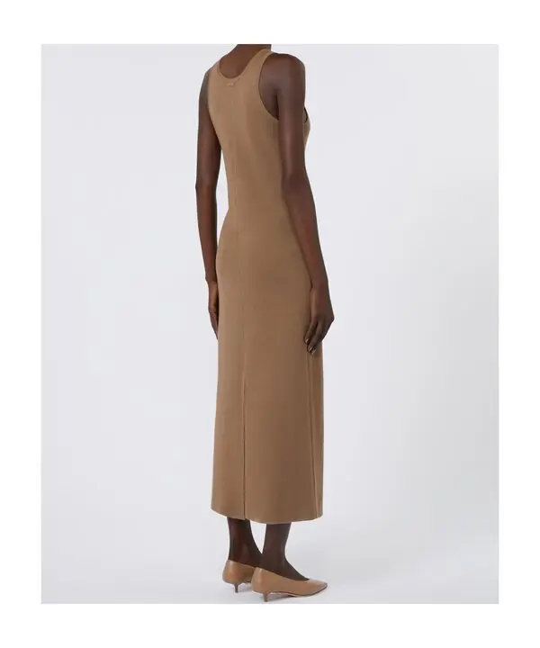 Max Mara Sleeveless Midi Dress With Open Back And Slit - Hazelnut Brown