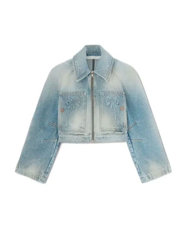 Palm Angels Palm Pattern Cropped Denim Jacket