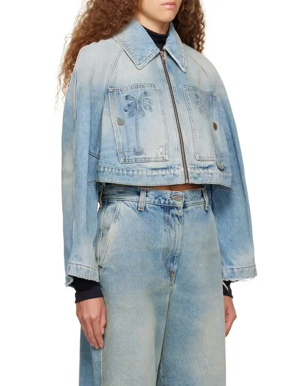 Palm Angels Palm Pattern Cropped Denim Jacket