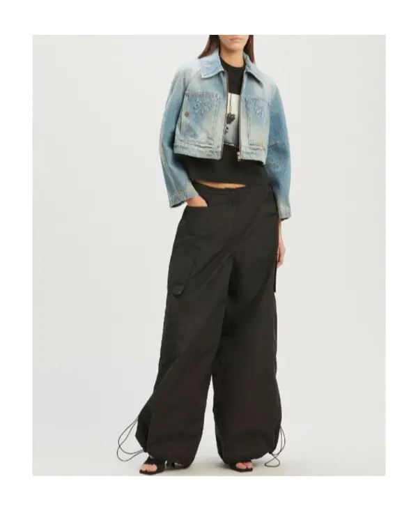Palm Angels Palm Pattern Cropped Denim Jacket