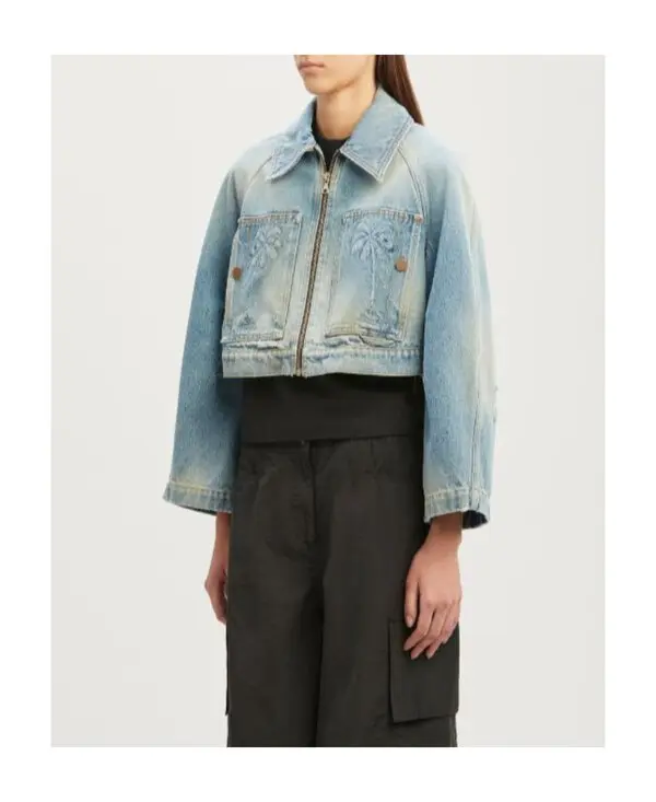 Palm Angels Palm Pattern Cropped Denim Jacket