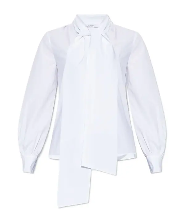 Max Mara Bosforo Long-sleeved Shirt With Decorative Scarf - White