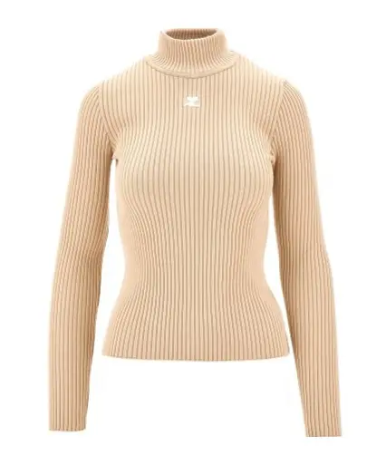 COURREGES High Neck Knitted Jumper With Logo Patch - Nude