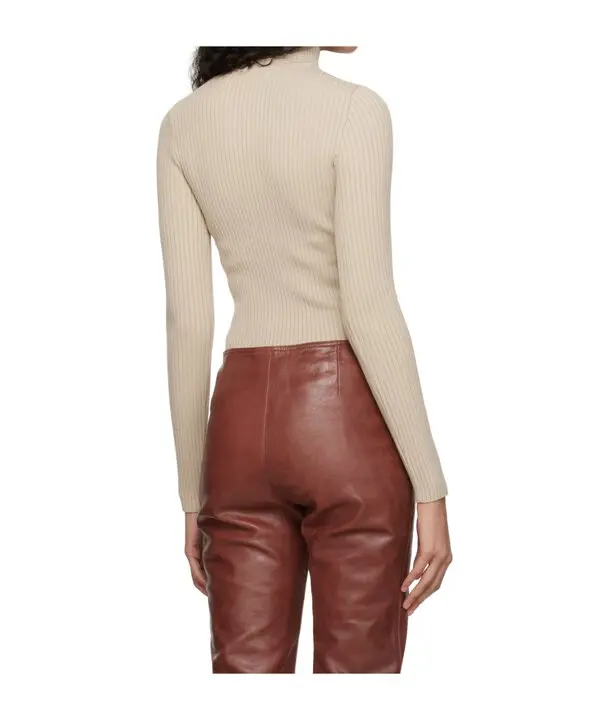 COURREGES High Neck Knitted Jumper With Logo Patch - Nude