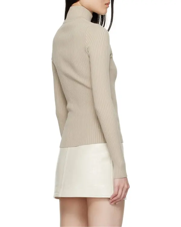 COURREGES High Neck Knitted Jumper With Logo Patch - Nude