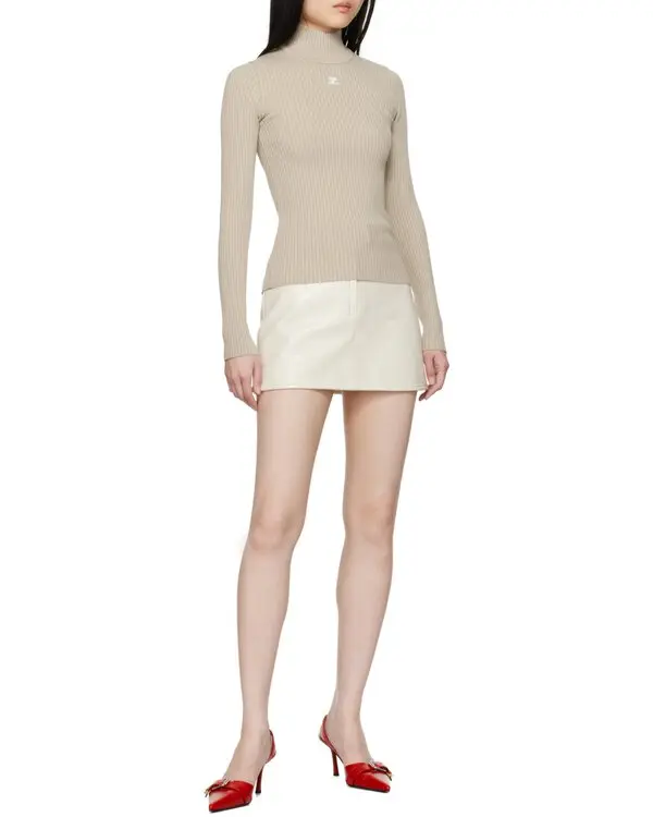 COURREGES High Neck Knitted Jumper With Logo Patch - Nude