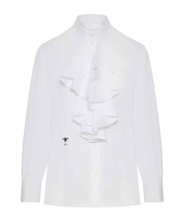 Dior Ruffled Neckline Blouse With Embroidered Bee And Cd Signature - No
