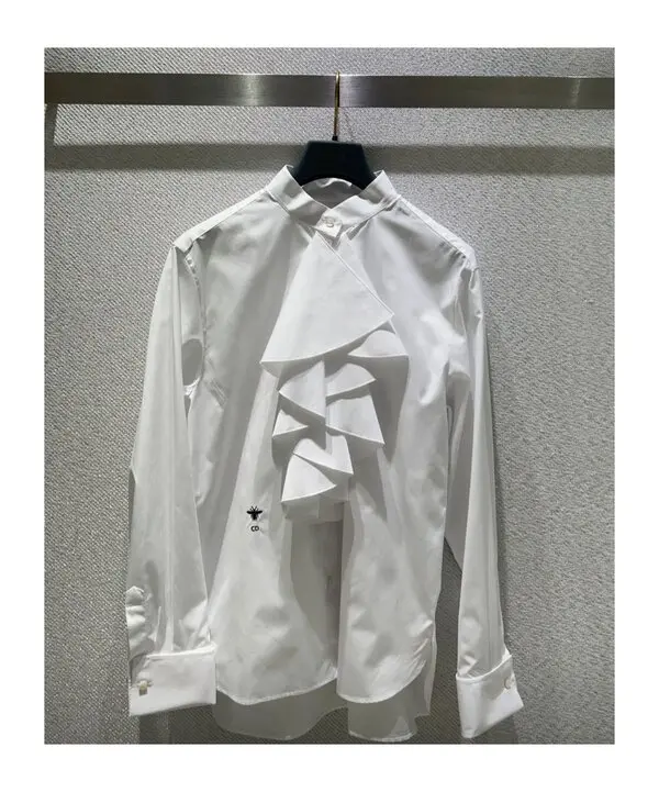 Dior Ruffled Neckline Blouse With Embroidered Bee And Cd Signature - No