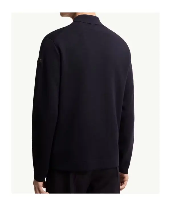 Moncler Leather Logo Wool Zip-up Cardigan