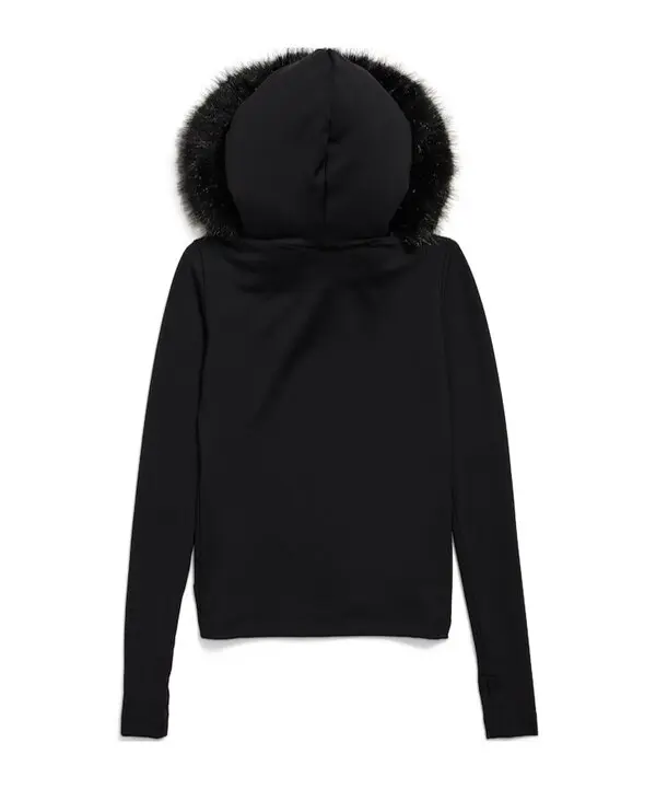 Balenciaga Fluffy Zip-up Hooded Jacket With Faux Fur Trim - Washed Black