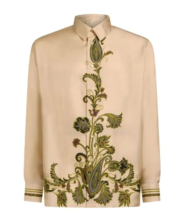 Etro Silk Shirt With Placed Print - Beige
