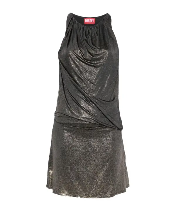 DIESEL® Sleeveless Draped Metallic Mini Dress - Grey