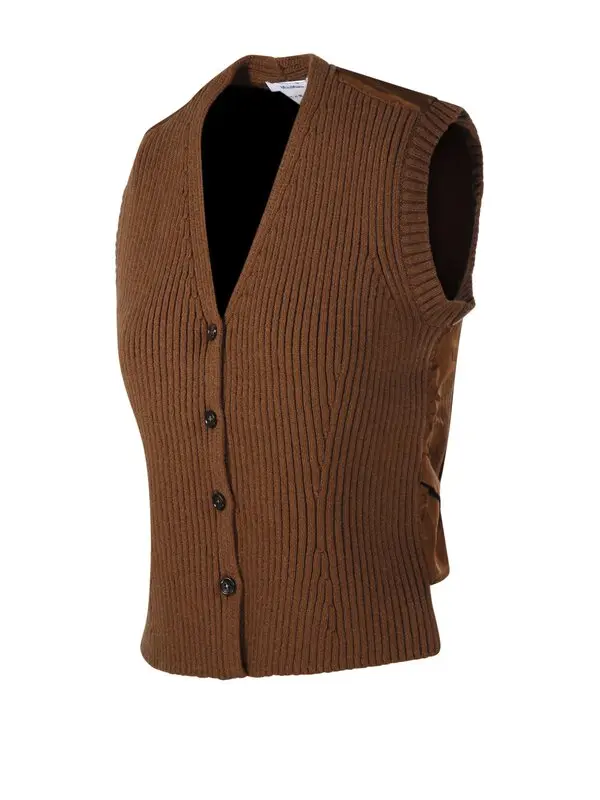 Max Mara V-neck Ribbed Knit Button-up Gilet - No