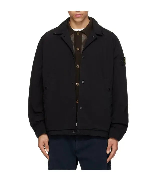 Stone Island Logo Patch Buttoned Jacket - Black