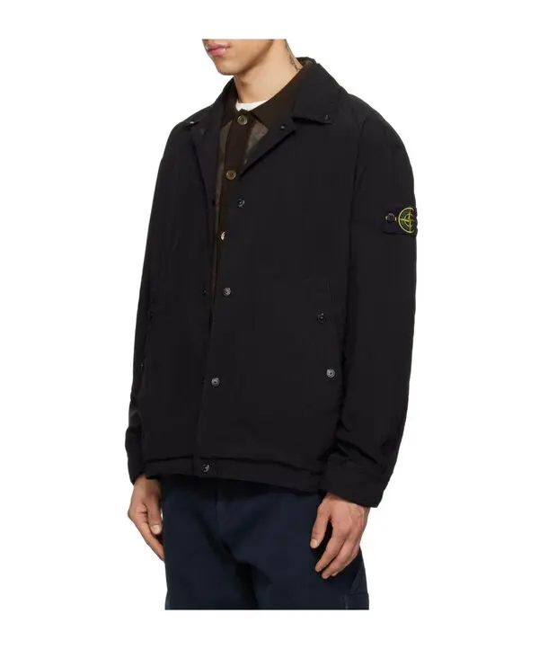 Stone Island Logo Patch Buttoned Jacket - Black