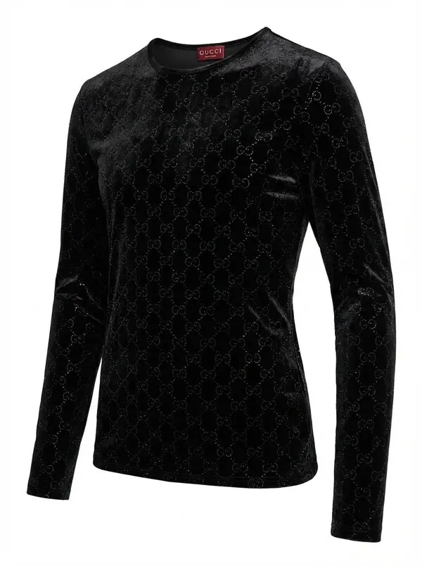 Gucci Embroidered Stretch Chenille Top - Black