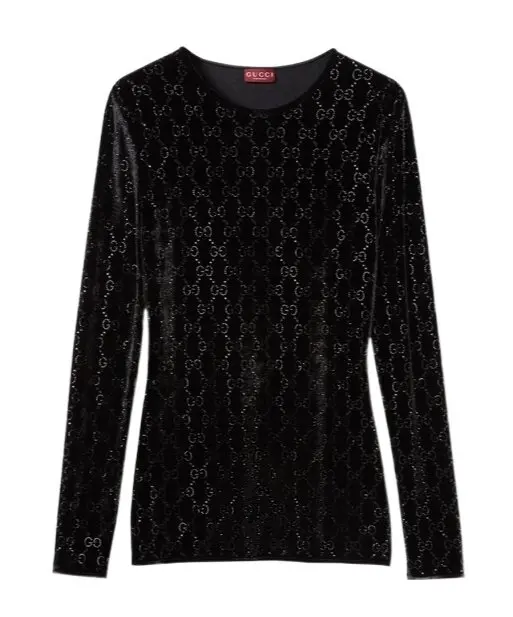 Gucci Embroidered Stretch Chenille Top - Black