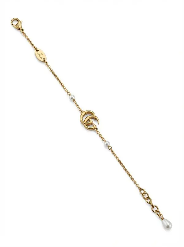 Gucci Gg Marmont Chain Bracelet With Pearls - Golden