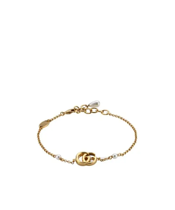 Gucci Gg Marmont Chain Bracelet With Pearls - Golden