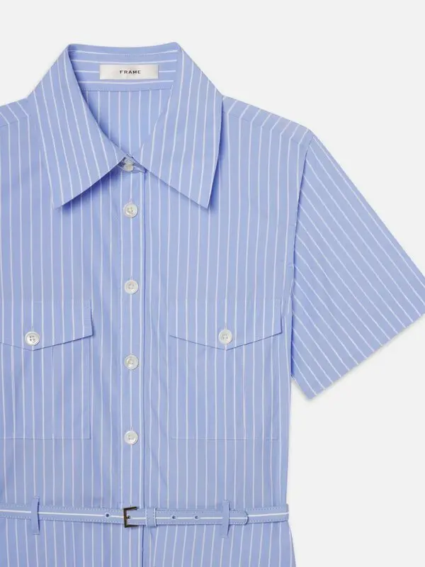 FRAME Striped Belted Mini Dress - Blue