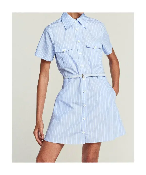 FRAME Striped Belted Mini Dress - Blue