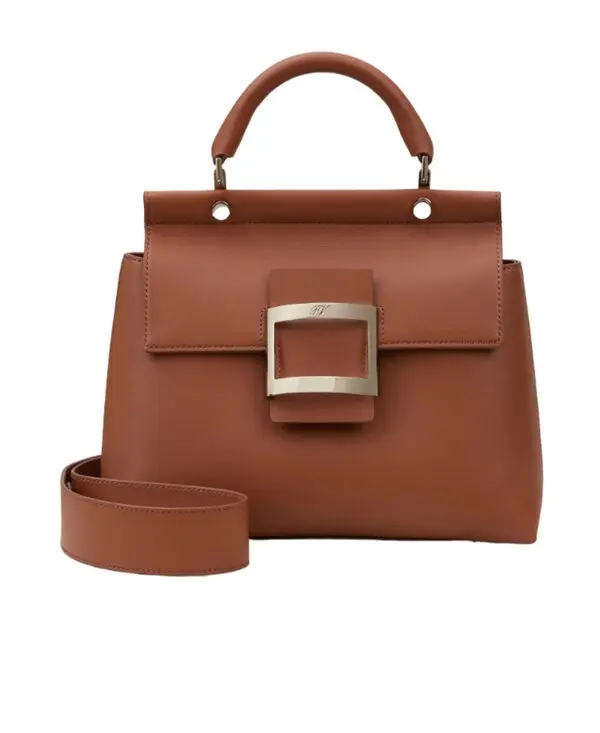 ROGER VIVIER Viv Cabas Leather Bag With Metal Buckle - Brown